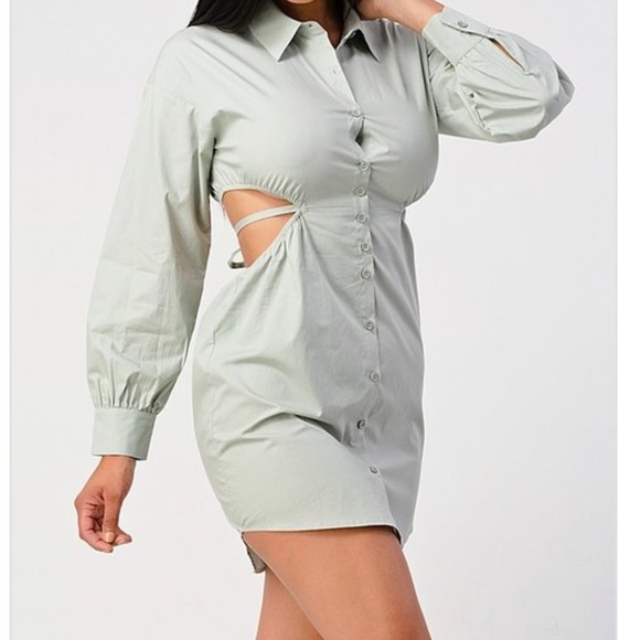 Shero | Dresses | Shero Open Back Long Sleeve Button Up Green Shirt ...